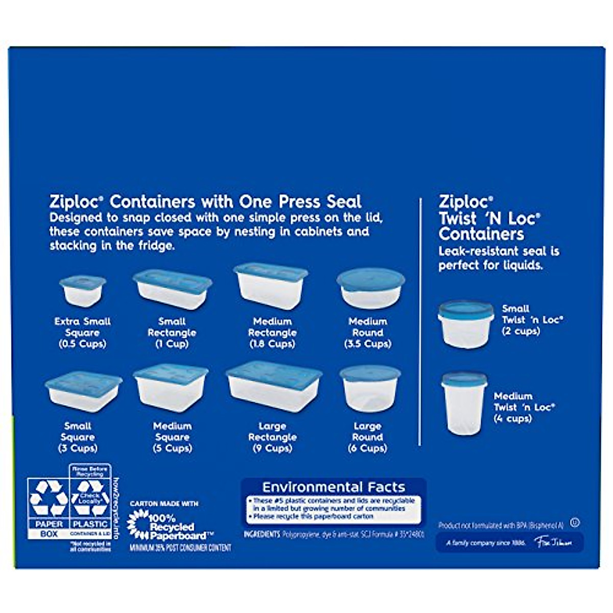 Ziploc Food Storage Meal Prep Containers with One Press Seal, For Travel and Organization, Dishwasher Safe, Medium Square, 3 Count