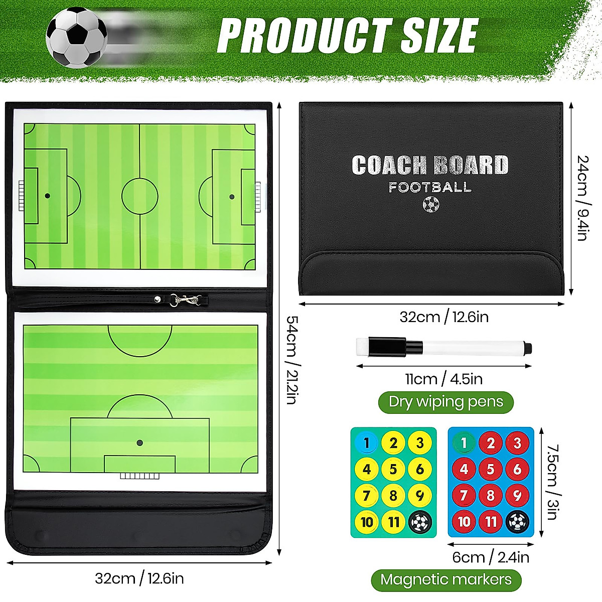 Soccer Coaching Board Soccer Coaches Clipboard Tactical Magnetic Board Kit with Dry Erase, Marker Pen and Zipper Bag (Football Board) (Soccer Coaching Board)