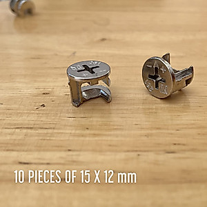15 x 12mm Cam Lock Replacements, Cam Connector Fittings, Furniture Cam Lock Nut Hardware Parts for Cabinet Dresser Drawer Table, 10 Pieces