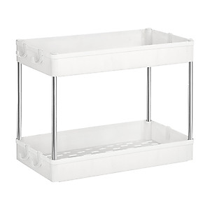 SONGMICS Under Sink Organizers and Storage, 2-Tier Bathroom Organizer Under Sink, Under Cabinet Storage, Kitchen Cabinet Organizers and Storage, 15.7 x 8.7 x 12.2 Inches, White UBUO001W01