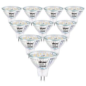 DiCUNO MR16 LED Bulbs Dimmable 50W Halogen Replacement 2700K Warm White, GU5.3 Bi-Pin Base Glass Cover 120 Degree Beam Angle 12V 5W 500 Lumens, Landscape Spotlight Track Recessed Lighting, 10 Packs