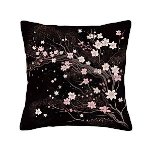 Yioniii Glitter Pink Cherry Blossoms on a Black，Modern Hidden Zipper Home Sofa Decorative Throw Pillow Cover Cushion Case 20 x 20 Inch Square，Pink Gold and Black