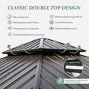 Domi 12' X 12' Wood Gazebo, Cedar Frame Hardtop Gazebo with Galvanized Steel Double Roof, Netting & Curtains, Patio Pergola Pavilion for Patio, Backyard, Deck, Lawns