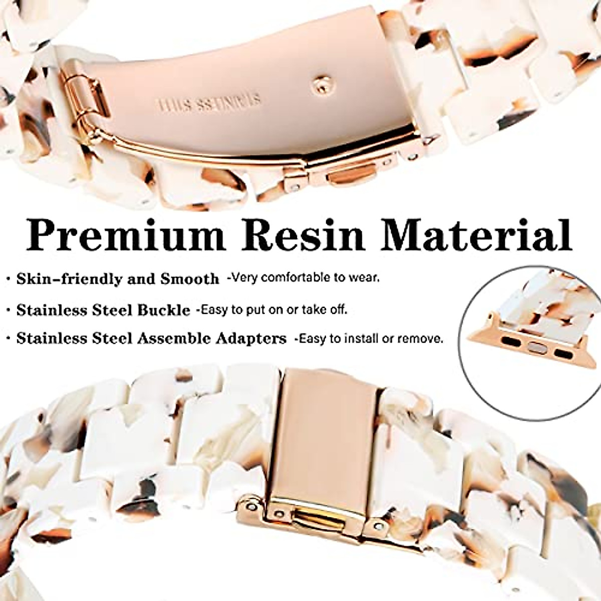 HOPO Compatible With Apple Watch Band 38mm 40mm 42mm 44mm Thin Light Resin Strap Bracelet With Stainless Steel Buckle Replacement For iWatch Series 8 7 6 5 4 3 2 1 SE (Nougat White/Rose Gold,38/40/41mm)