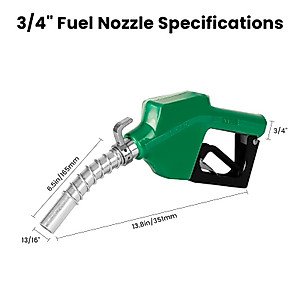 3/4" NPT Automatic Fuel Nozzle with Hook, Gas Pump Handle Fuel Nozzle with 3-speed Padlock (9-16 GPM) for Gasoline, Diesel, Biodiesel up to B20, E15 & Kerosene
