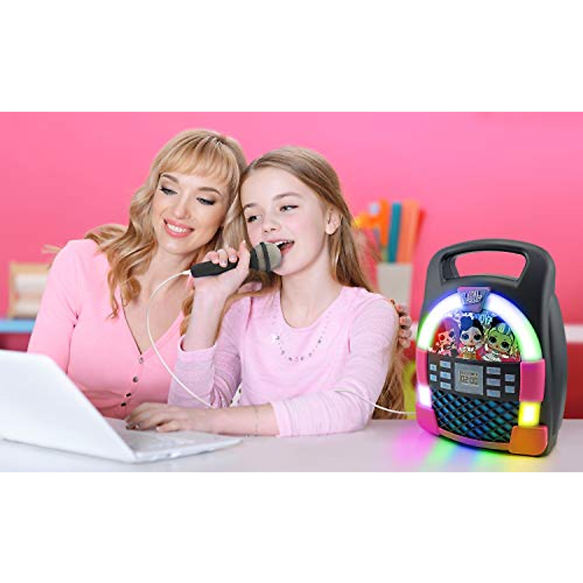 LOL Surprise! Remix OMG Bluetooth Karaoke Machine MP3 Player Portable with LED Disco Light Show, Store Hours of Music with Built in Memory, Record, Real Working Microphone, USB Port