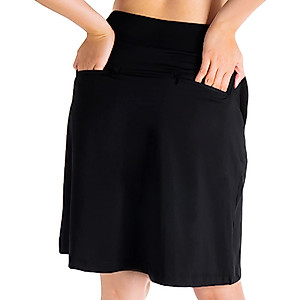Yogipace Women's 4 Pockets UV Protection 20" Modest Knee Length Skirt Athletic Golf Tennis Skort Zippered Pockets,Black,Size S