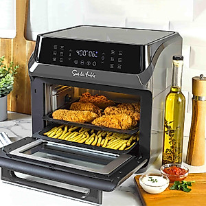 Sur La Table 16 Qt Air Fryer Oven with 12 in 1 Functions for Quick and Easy Meals, includes 7 accessories, Black
