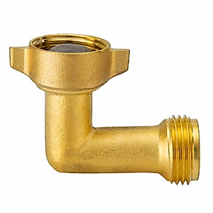 RecPro RV 90 Degree Hose Elbow with Mesh Strainer | Solid Brass Garden Hose Elbow Adapter for RV Water Hose | City Water Inlet Elbow Fitting | Prevents Hose Crimping and Strain