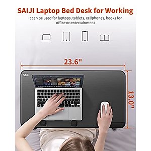 Laptop Desk for Bed, SAIJI Lap Desks Bed Trays for Eating Writing, Adjustable Computer Laptop Stand, Foldable Lap Table in Sofa and Couch (23.6 x 13,Black)