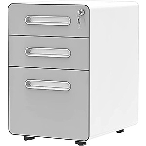 YITAHOME 3-Drawer Metal Mobile File Cabinet, Rolling Filing Cabinet with Lock, Filing Cabinet Under Desk fits Legal/A4 Size for Home/Office, Fully Assembled,White and Grey