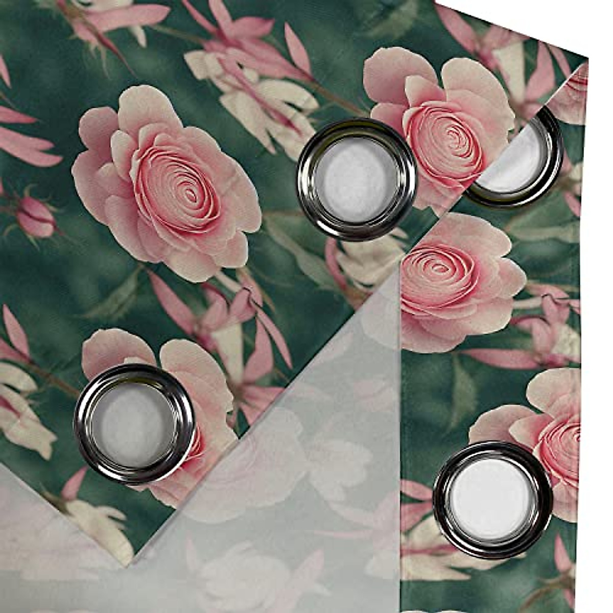 Ambesonne Spring Grommet Curtain, Roses of Garden Blurred Backdrop Close Up Blossoming Romantic Artwork, Decorative Single Panel Drapes for Bedroom Living Room, 50" x 84", Hunter Green Pale Pink