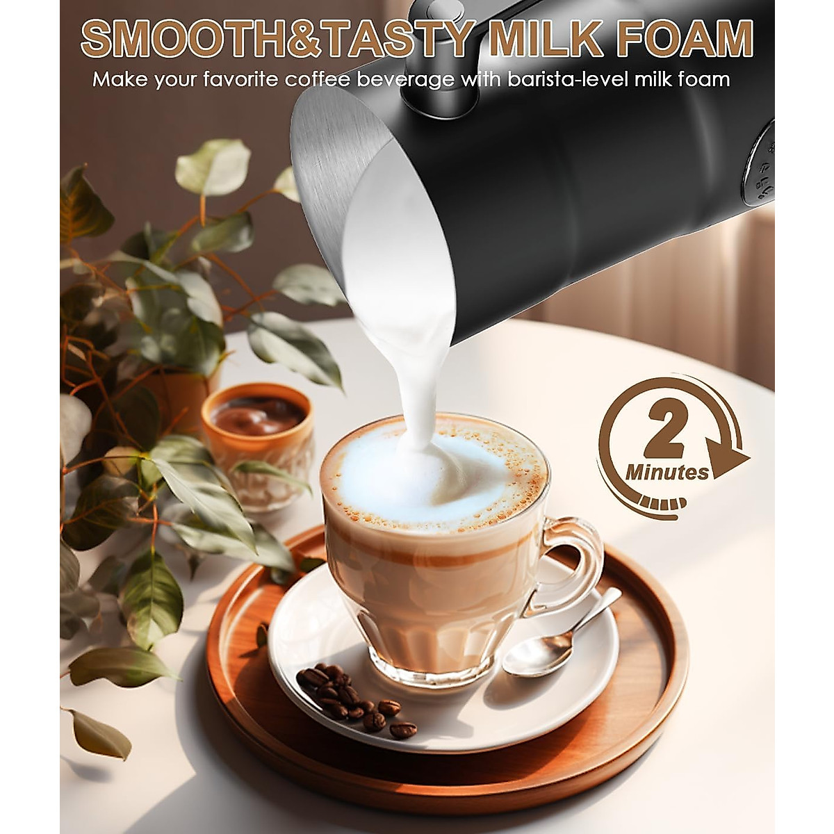 NWOUIIAY 4 in 1 Milk Frother Electric and Steamer 11.8oz/350ml Hot/Cold Foam Maker Intelligent Temperature Control Electric Milk Warmer for Latte/Coffee/Hot Chocolate/Cappuccino