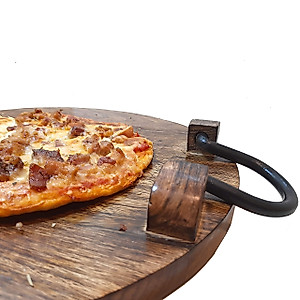 Wood party serving platter round cheese board tray wine crackers meat 14 inch circle