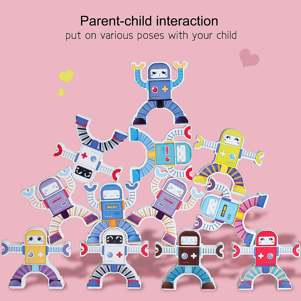 CHIYR Wooden Robots Stacking Balancing Block Puzzle Game Building Toy Educational STEM Montessori for Preschool Kids Toddlers Sorting Skill Developing Intelligence Play Kits
