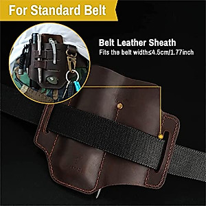 VIPERADE PJ16 Leather Sheath for Belt, Tool Leather Sheath for Knife, Knife Leather Sheath for Men, Multitool Sheath for Men, Flashlight Holster EDC Pocket Organizer with Key Holder