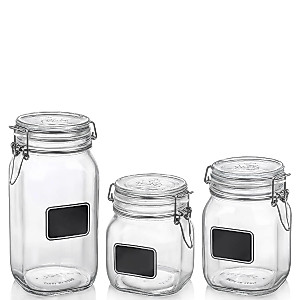 Bormioli Rocco Fido Square Clear Jar with Chalkboard, 33-3/4-Ounce