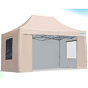Quictent Privacy 10x15 ft Ez Pop up Canopy Tent Enclosed Outdoor Instant Shelter Party Tent Event Gazebo with Sidewalls and Mesh Windows Waterproof (Beige)