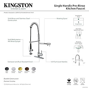Kingston Brass LS8508DL Concord Single-Handle Pre-Rinse Kitchen Faucet, Brushed Nickel