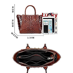 PIJUSHI Designer Crocodile Handbags for Women Genuine Leather Purses Top Handle Shoulder Bag (6082 Brown)
