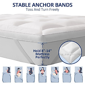 ELEMUSE 1300 GSM Overfilled Mattress Topper King with Baffle Box Design,Extra Thick Cooling King Pillow Top Pad, 400TC Organic Cotton Cover, Plush & Support Snow Down Alternative, White