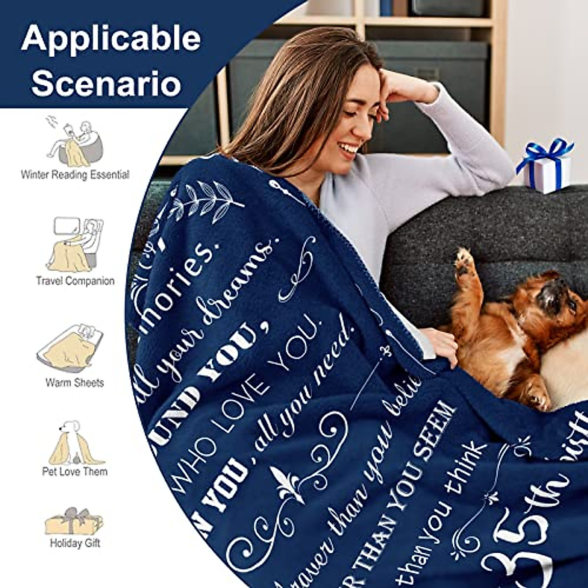 Pezolen 35th Birthday Gifts for Women/Men, 35 Year Old Birthday Gifts for Women, 35th Birthday Decorations for Women/Men,35th Birthday Gifts for Her, 35th Birthday Blanket 60"X 50"