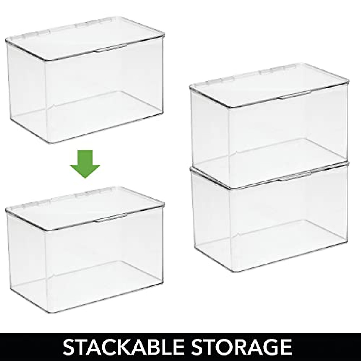 mDesign Small Plastic Stackable Lidded Craft Storage Box - Stacking Container Bin Tubs with Labels for Hobby, Crafts, and Organizing Art Supplies - 2 Bins + 32 Printed Labels - Clear
