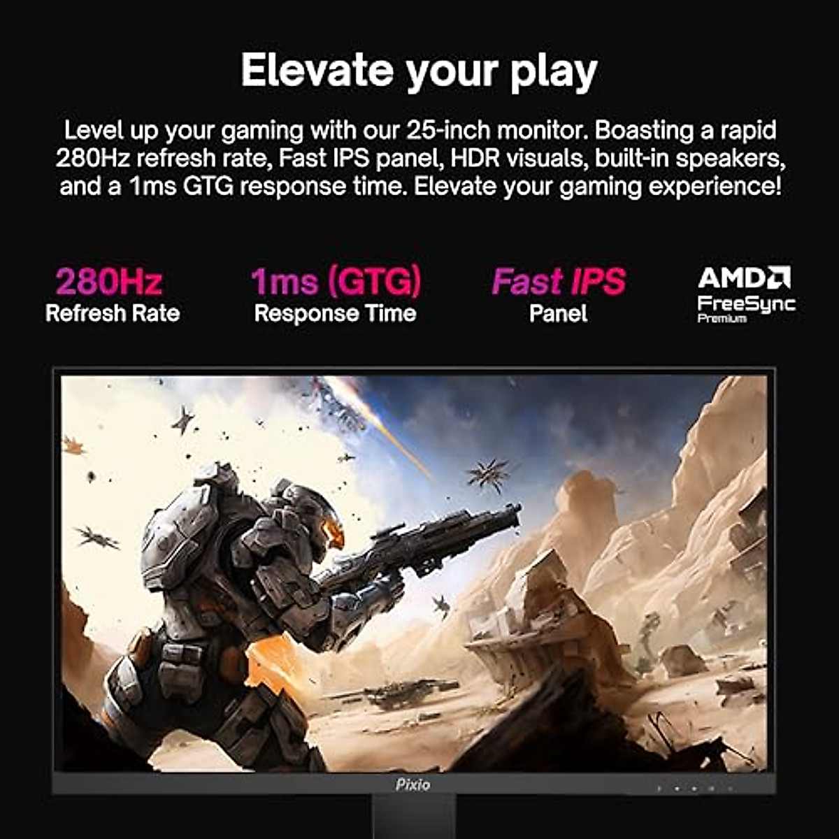 Pixio PX259 Prime 25 inch 280Hz (144Hz Supported) Refresh Rate FHD 1080p Resolution Fast Nano IPS Panel 1ms GTG Response Time Gaming Monitor with AMD FreeSync Premium