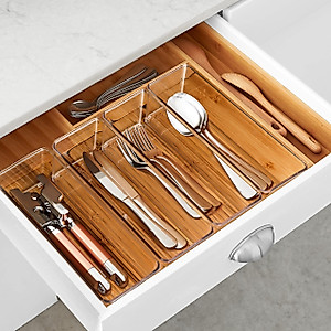 Hudgan 8 Pack Clear Plastic Drawer Organizer Bins Set, Stackable Cutlery Storage Bins Trays for Organizing Kitchen Supplies, Bathroom Supplies, Office Supplies, Crafts, Gadgets, Cabinet Supplies