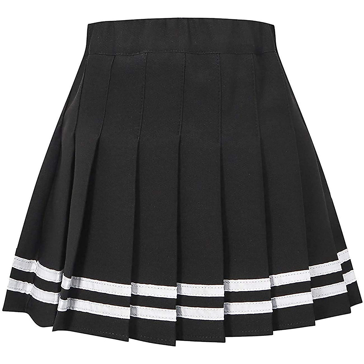 Women's Plaid Skirt, High Waist Pleated School Uniform Cosplay Costume Cheer Skirt, Black with Stripe/New Version, US S