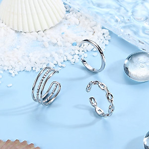 Florideco 3Pcs S925 Sterling Silver Toe Rings for Women Open Toe Rings Comfort-Fit Adjustable Toe Rings Celtic Knot Turquoise Finger Foot Jewelry Set Classic Toe Ring