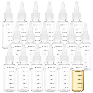 BENECREAT 18Pcs 30ml/1Oz Transparent Plastic Squeeze Bottles with Graduated Squeeze Bottles with White Twist Top Cap Clear Plastic Dispensing Bottle for Ink Liquid, Oils, Gels, Glue