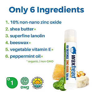 Waxhead Lip Sunscreen with Zinc Oxide Lip Balm SPF 20 Zinc Oxide Sunscreen Chapstick Sunblock for Lips, Reef Safe Waterproof Non-Nano Biodegradable Protection with Lanolin, Shea Butter (Mint 4 Pack)
