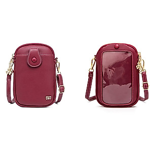 Aslana Touch Screen Phone Bag Vertical Small Crossbody Bag Handbag for Women (Wine Red)