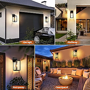 2-Pack Outdoor Light Fixtures Wall Mount, Waterproof Exterior Wall Lanterns with Clear Glass, Anti-Rust Outside Black Wall Sconces, Front Porch Lights for House Garage Doorway, Bulbs Not Included