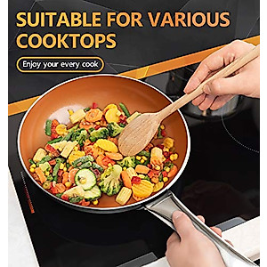 MICHELANGELO Small Frying Pan with Lid, 8 Inch Frying Pan Nonstick, Copper Frying Pan with Ceramic Coating, Small Nonstick Frying Pan, 8 Inch Copper Skillet with Lid, Small Fry Pan, 8 Inch Copper Pan