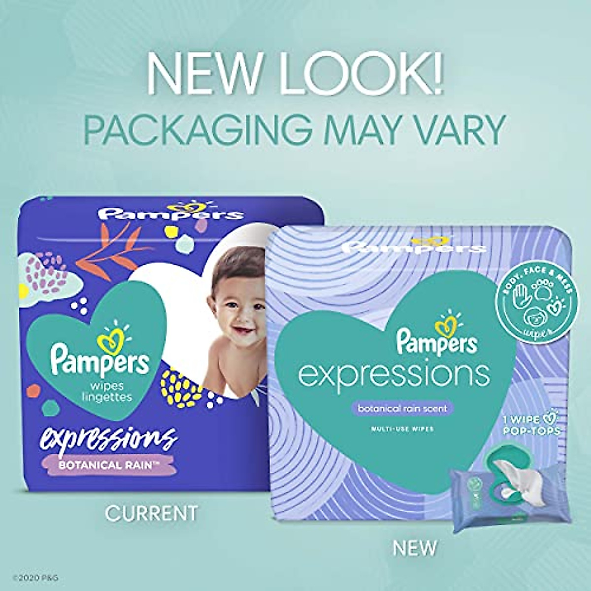 Baby Wipes, Pampers Expressisons Botanical Rain Scented, 1X Pop-Top Pack, 56 Count