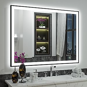 CHARMOR 40x32 Led Lighted Bathroom Mirror, Dimmable Framed Vanity Mirror with Lights, Backlit and Front Lighted Mirror for Wall, Anti-Fog(Horizontal/Vertical)