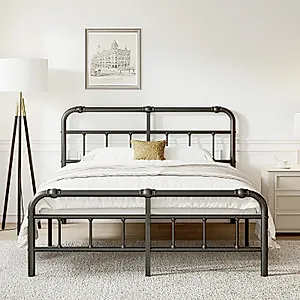 RestVille King Size Metal Bed Frame 14 INCH High Heavy Duty Platform No Box Spring Needed with Headboard & Footboard Noise-Free Black