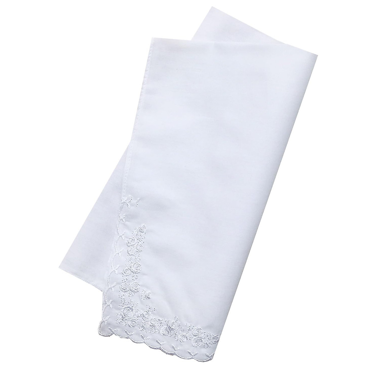 CoCoUSM Womens Large Soft White Embroidered Handkerchiefs - 60s Cotton Square 17"
