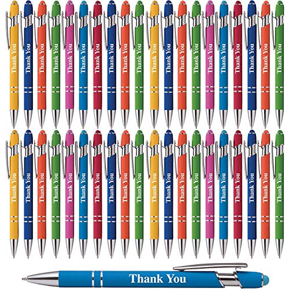 "Thank You" Premium Gift Stylus Pens For All TouchScreen Devices - Metal Soft Touch - 2 in 1 Combo Pen for Events, Parties, Employee Appreciation & More (40 Pack)