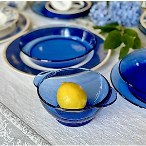 STP GOODS Glass Dinner Plates - Set of 4, Blue Cobalt Transparent Glass Eating Plates, Circular Glass Dinnerware for Salad, Bread, Dinner (15 Oz Glass Dessert Cup Set, Set of 4)