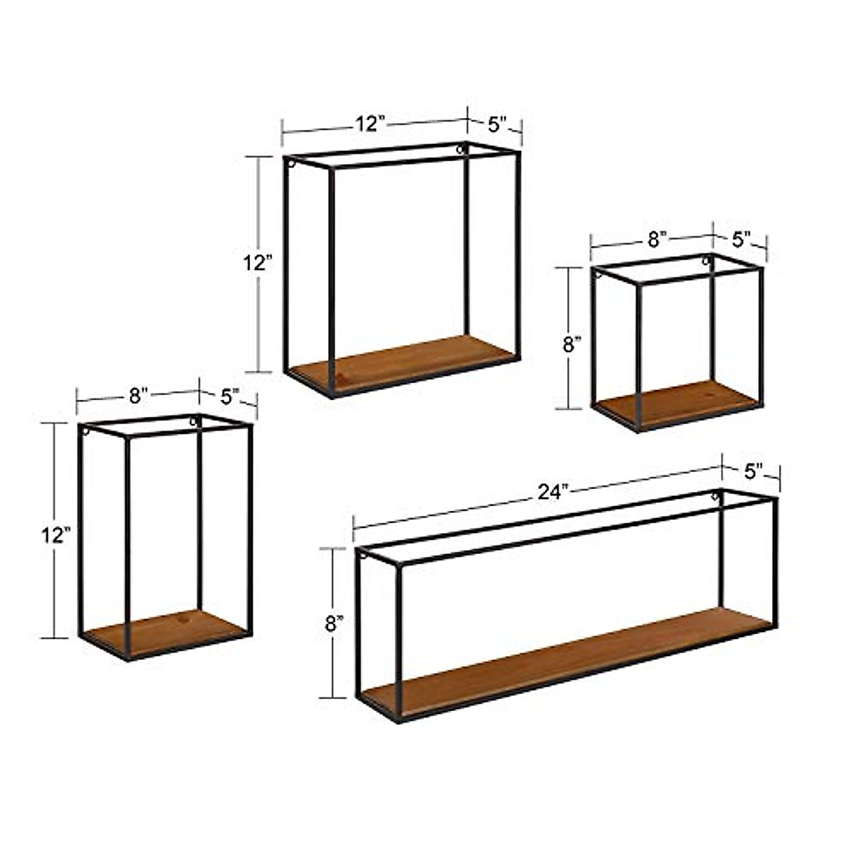 Kate and Laurel Mallory Modern Floating Wall Shelves, Set of 4, Rustic Brown and Black, Modern Farmhouse Accent Shelves for Storage and Display