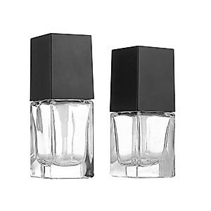 QUUPY 2Pcs 15ml/0.5oz Empty Clear Square Glass Emulsion Essence Bottle With Black Pump Head Cosmetic Foundation Travel Vials Containers Holder For Lotion Cleanser Essential Oils Liquids Body Cream