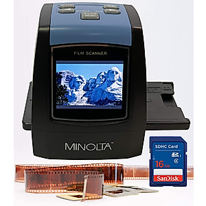 MINOLTA Film & Slide Scanner, Convert Color & B&W 35mm, 126, 110 Negative & Slides, Super 8 Films to 22MP JPEG Digital Photos, 16GB SD Card, Worldwide (Black)