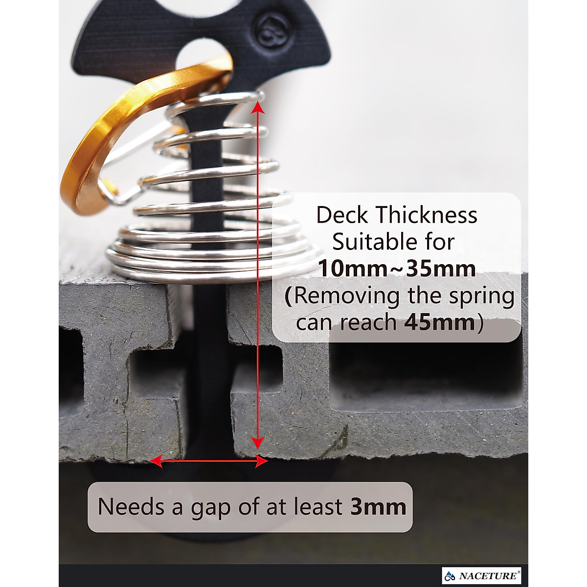 NACETURE Deck Anchors Pegs with Carabiners - Tie Down Anchor Rope Tensioner | Rope Tent Tie Down Stakes Clips, Canopy Tent Anchors Outdoor Camping Tent Accessories 10 Pack (Black)