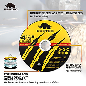 Cut Off Wheels 4-1/2", PRETEC 50+5 Pack Metal Cutting Wheel,Thin 4.5” Metal & Stainless Steel Fast Cutting Discs for Angle Grinder - 7/8" Arbor Hole