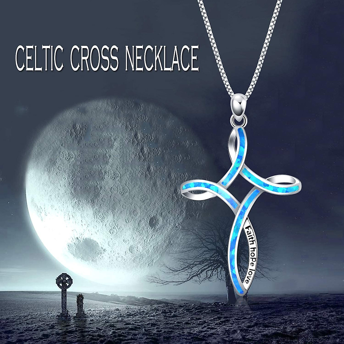 WINNICACA Opal Cross Necklace for Women 925 Sterling Silver Celtic Blue Fire Opal Cross Pendant Necklaces Faith Hope Love Christian Jewelry Gifts for Women Daughter Her Lover Birthday Gifts