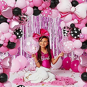 Enanal Hot Pink Balloon Garland Arch Kit, Hot Pink and Black Balloons with Bow Foil Balloons for Princess Theme Party Supplies Girls Birthday Baby Shower Bridal Shower Decorations (pink)
