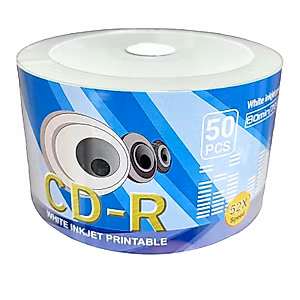 CD-R 700MB 80min 52x White Inkjet Hub Printable 50-Pack by LSK Media | Blank CDs for Burning Music | Blank CDs Bulk | Printable CD-R Blank Discs Pack | Bulk CDs for Music Burning | Writable CDs